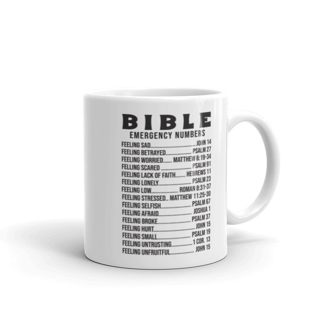 Bible Emergency Numbers White Glossy Mug, Bible Mug, Religious Gift Mug ...