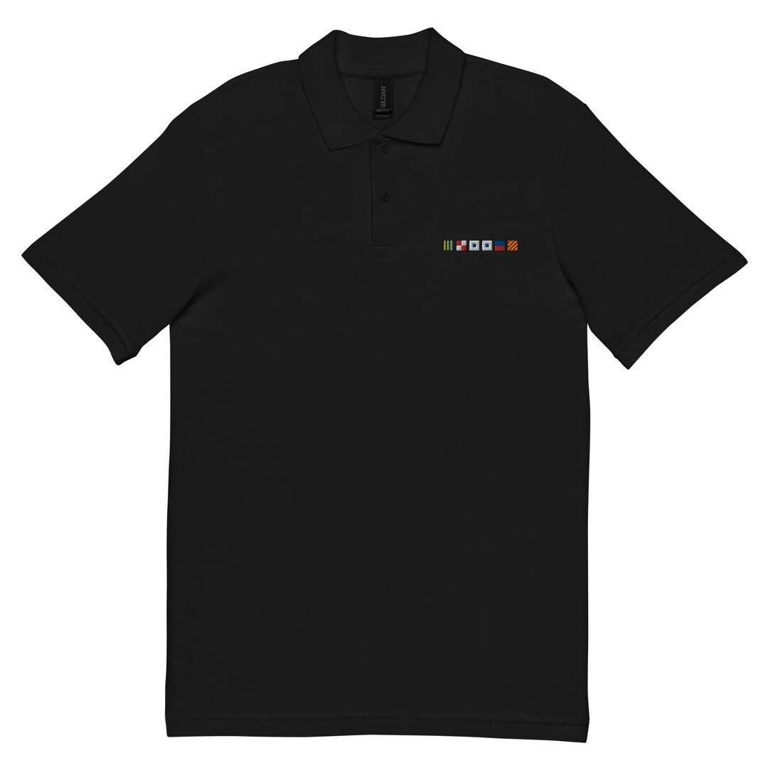 GUSSEY Spelled Out With Embroidered Nautical Flags Unisex Pique Polo ...