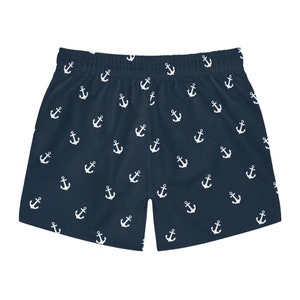 Navy Blue Swim Trunks With White Anchors, Nautical Themed Swim Trunks ...