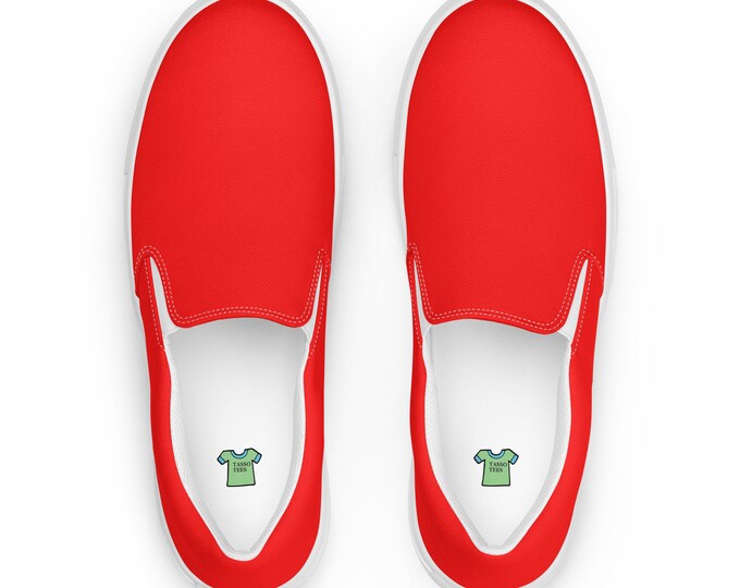 Solid Bright Red Canvas Shoes Women, Hot Neon Red Casual Lace-up Shoes ...
