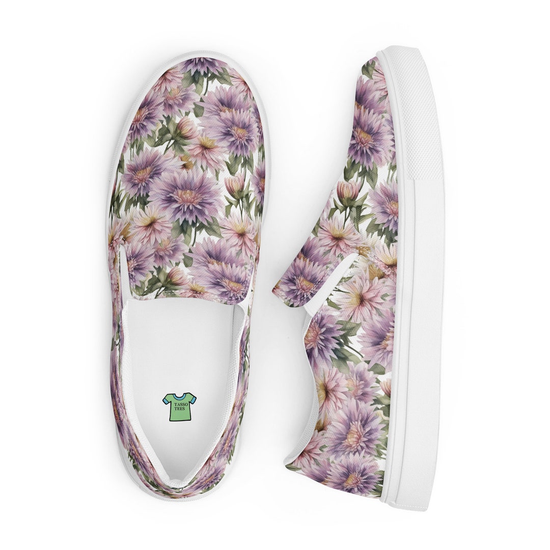 Women’s September Birth Flower Slip-on Canvas Shoes, September Aster ...