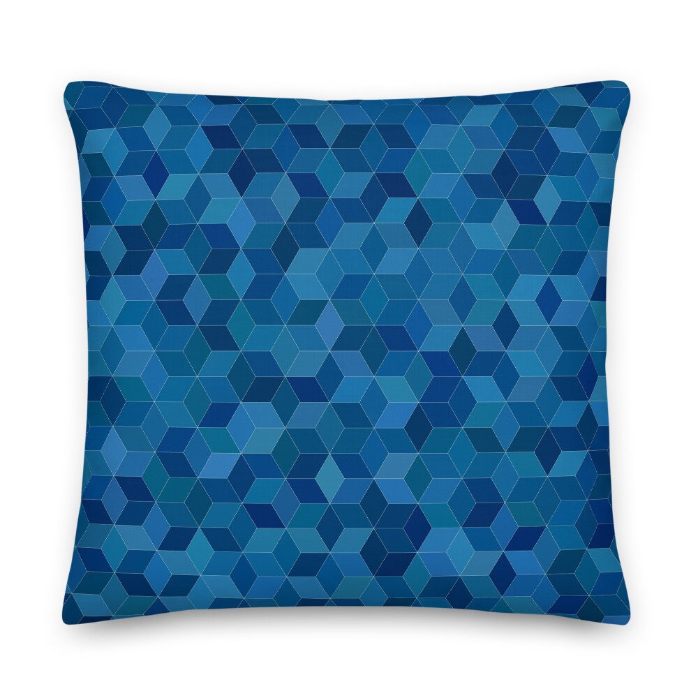 Blue Cubes Design Premium Pillow Geometric Cube Pillow - Etsy