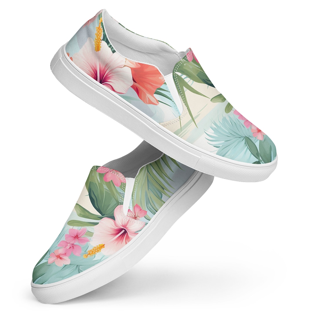 Women's Tropical Beach Print Slip on Canvas Shoes, Cruising Shoes ...