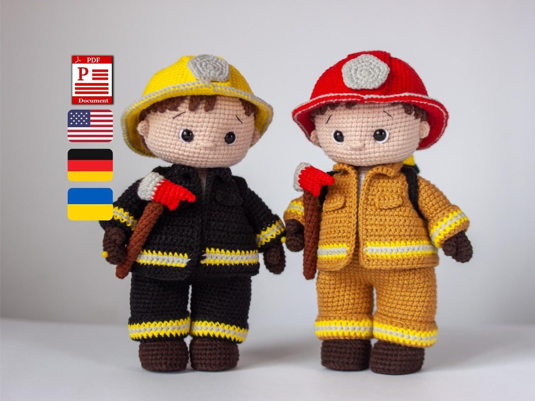 Firefighter Crochet Pattern (eng, Ukr, Ger). Amigurumi Fireman Pattern ...