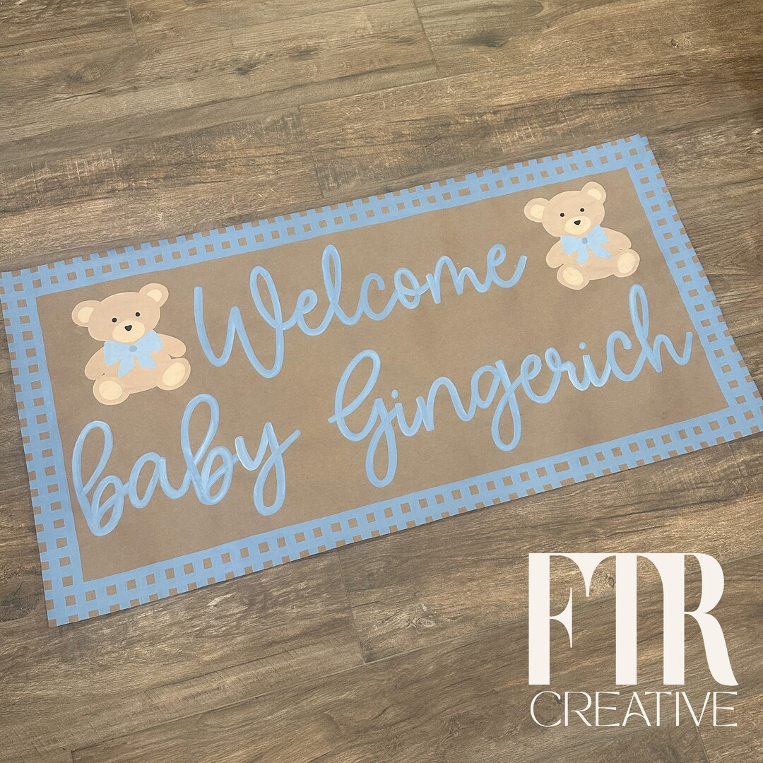 Baby Shower Banner Hand Painted Custom Party Banner Kraft Paper Banner ...