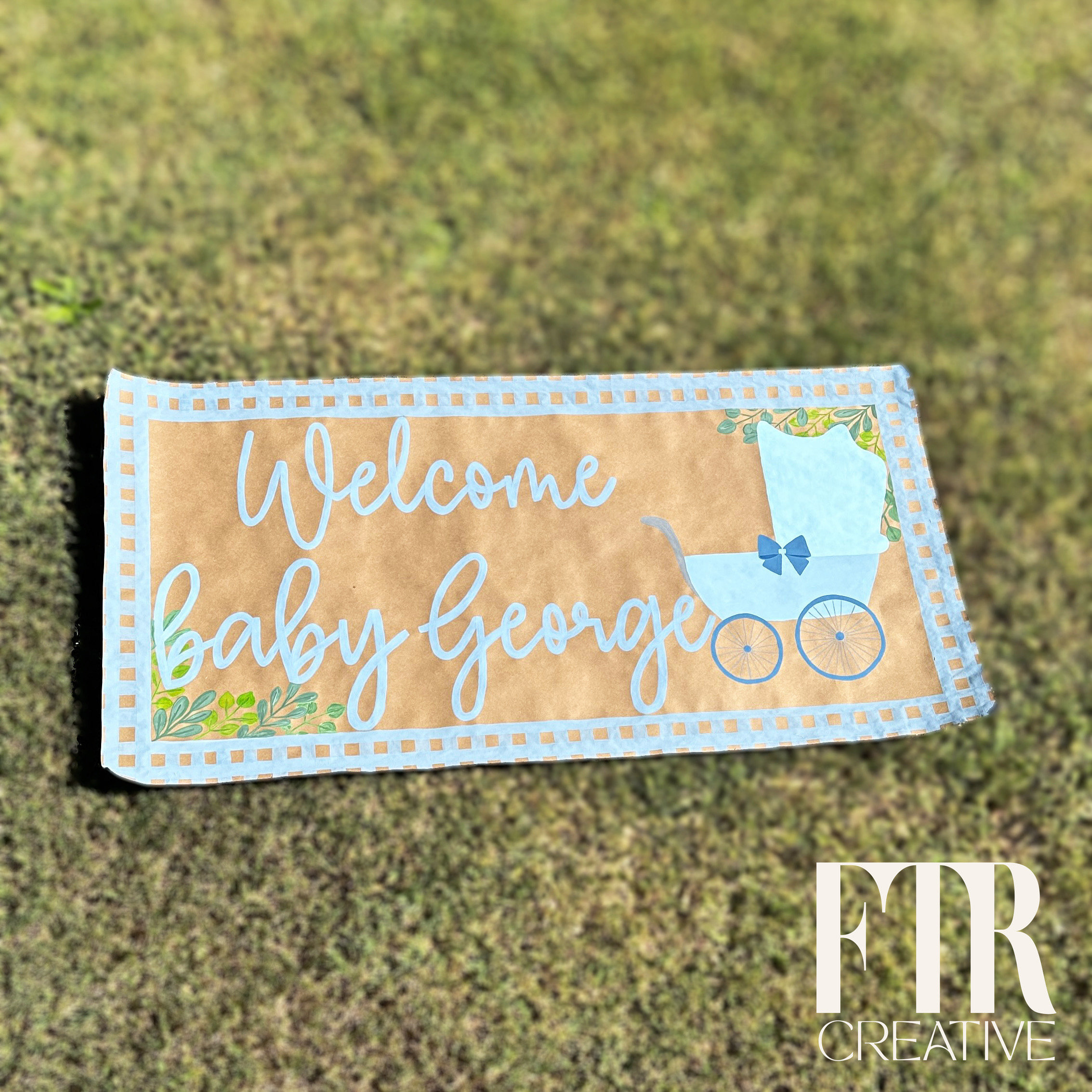 Baby Shower Banner Hand Painted Custom Party Banner Kraft Paper Banner ...