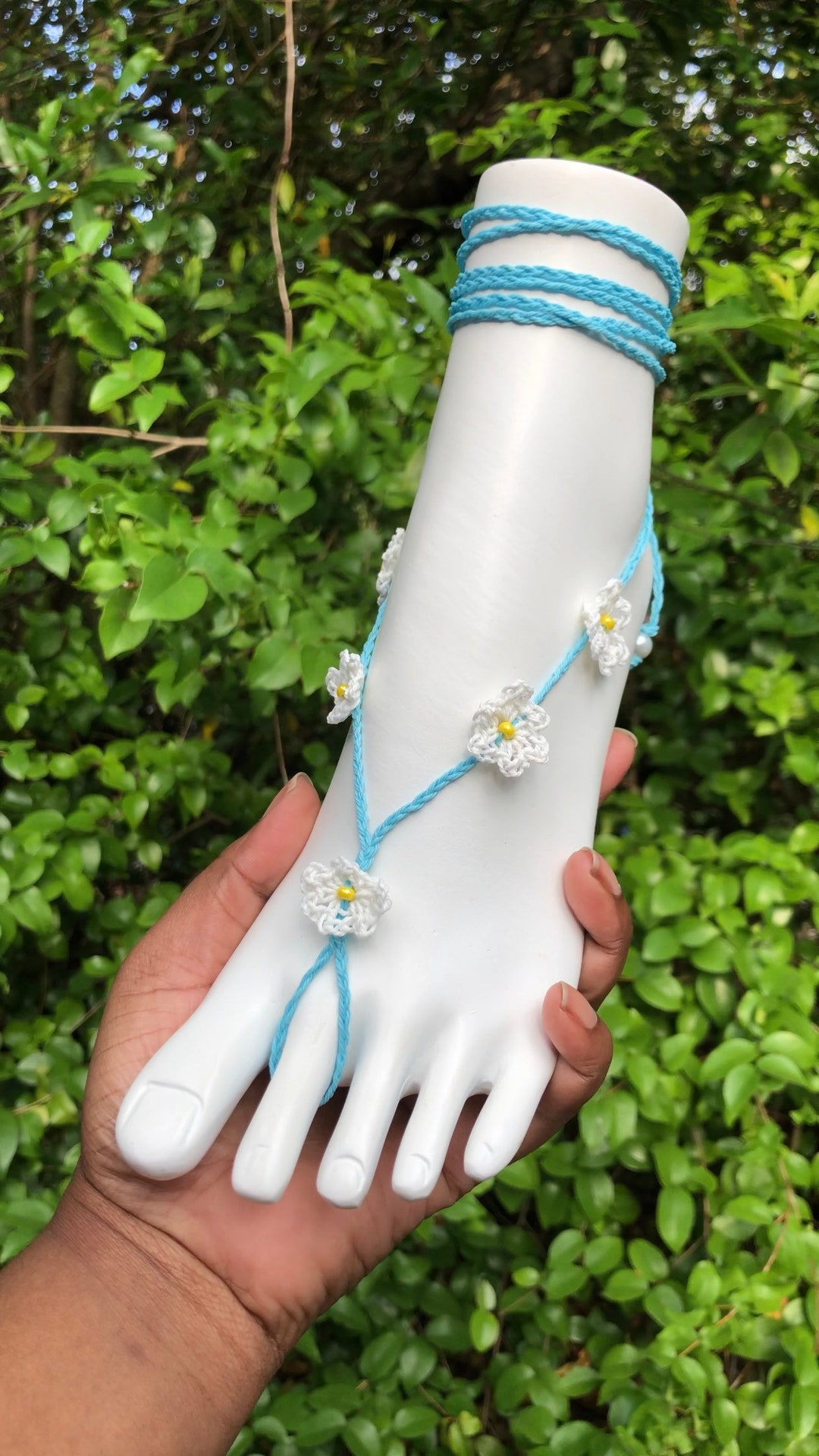 Boho Daisy Barefoot Sandals – Handmade Crochet Flower Anklet – Festival ...
