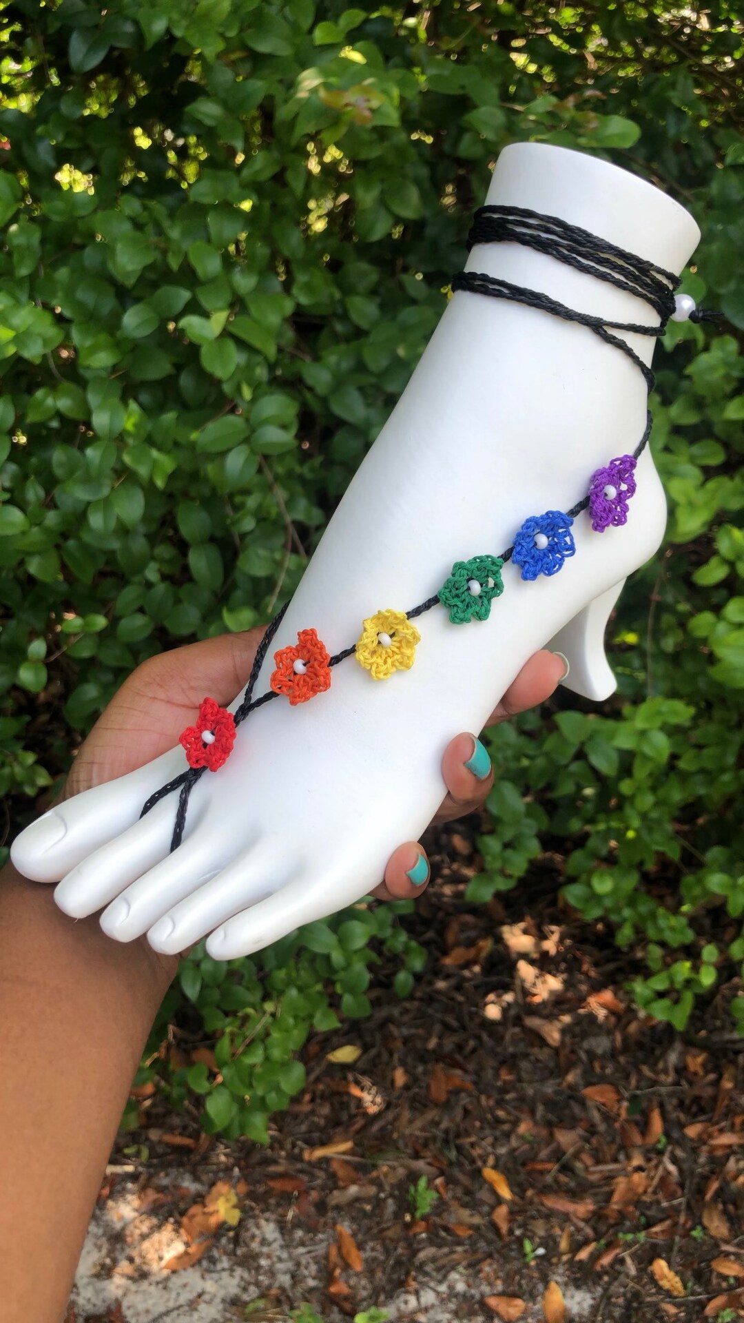 Rainbow Barefoot Sandals, Boho Pride Foot Jewelry, Floral Glass Bead ...