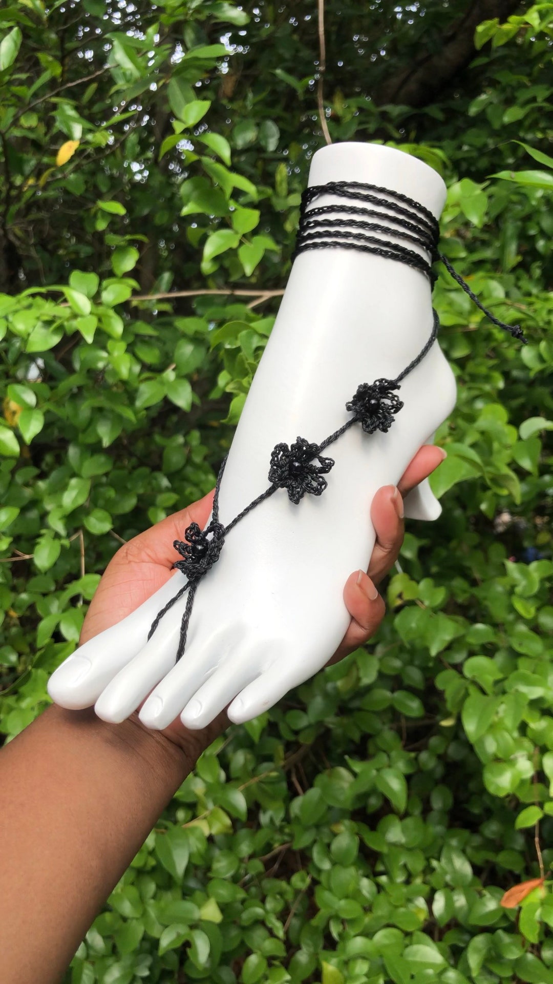 Black Floral Barefoot Sandals: Goth Beach Wedding Foot Jewelry - Etsy