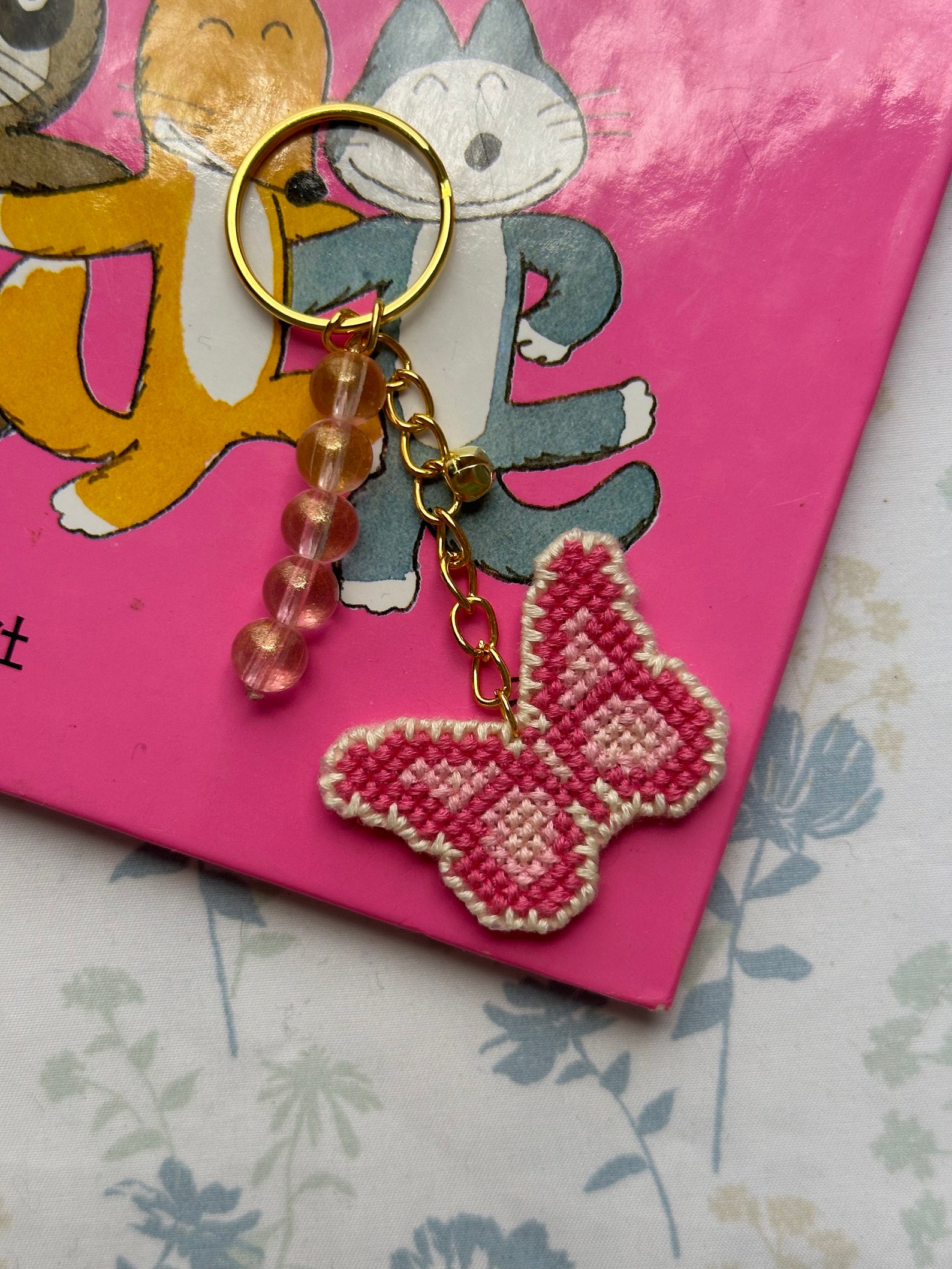 Pink Butterfly Keychain- Cross-stitch Butterfly Keychain - Etsy