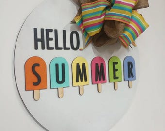 Hello Summer Popsicle Door Sign - Etsy