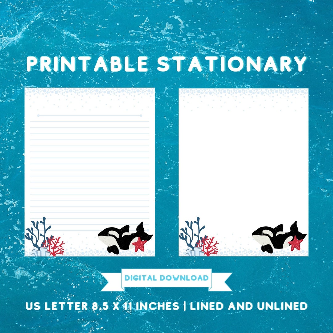 Orca Printable Stationary Digital Download, US Letter Paper 8.5 X 11 ...