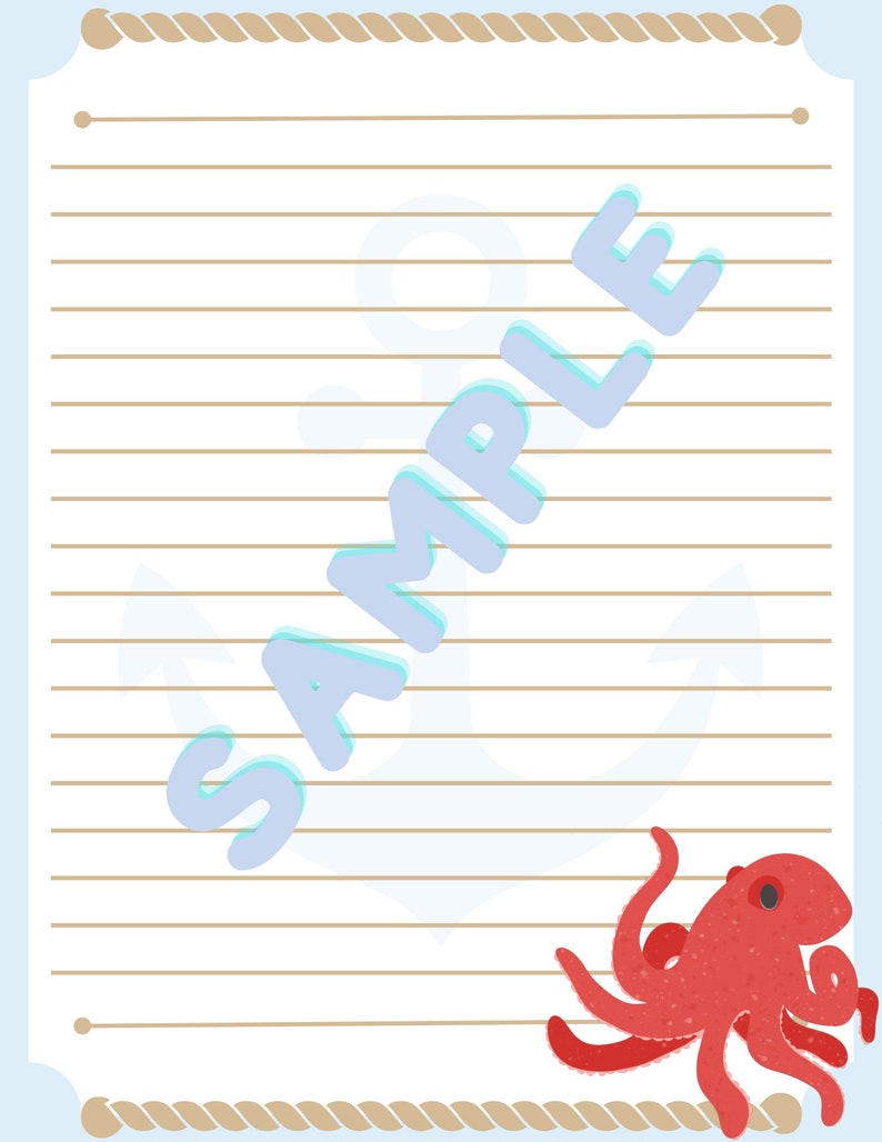 Octopus Printable Stationary Digital Download, US Letter Paper 8.5 X 11 ...