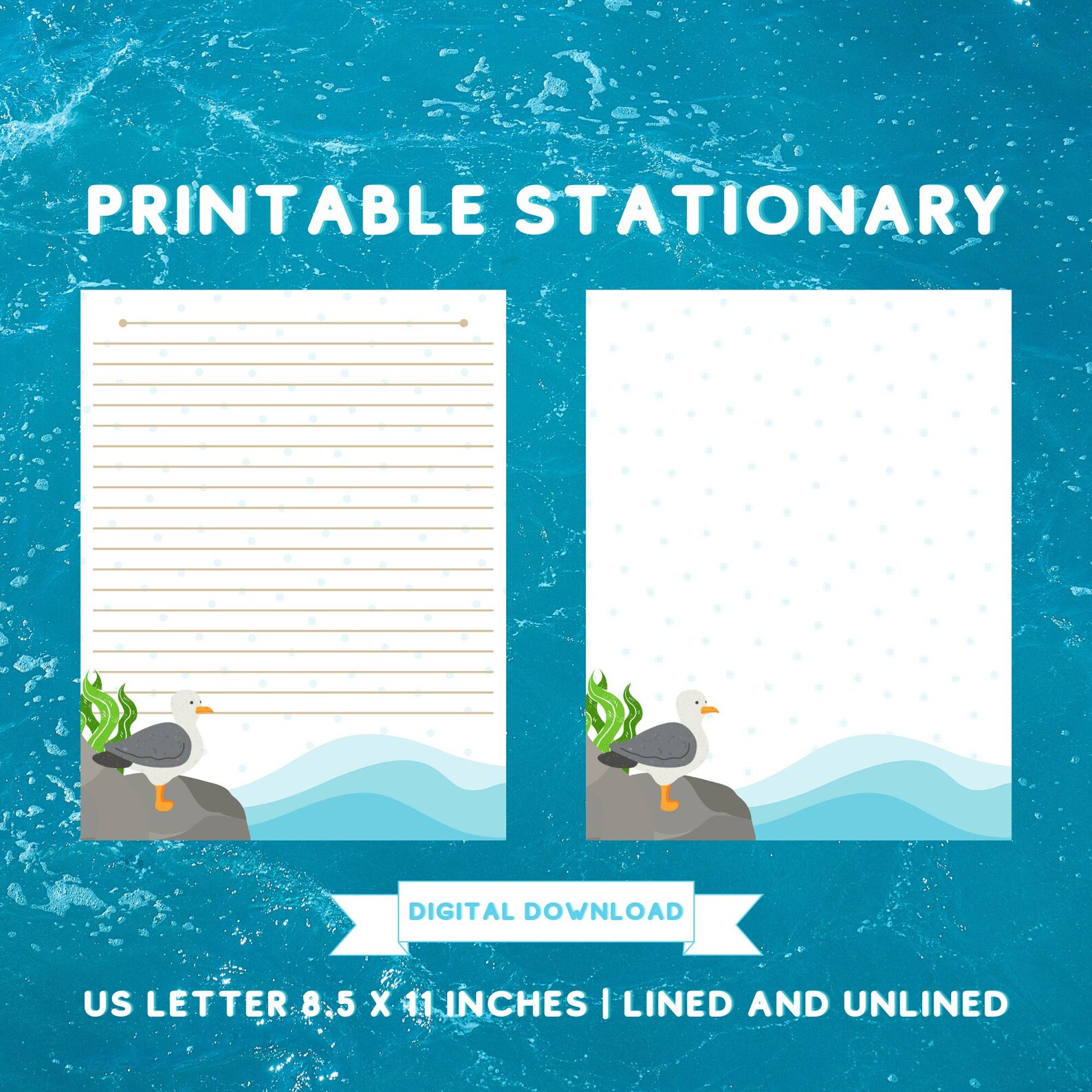 Seagull Printable Stationary Digital Download, US Letter Paper 8.5 X 11 ...