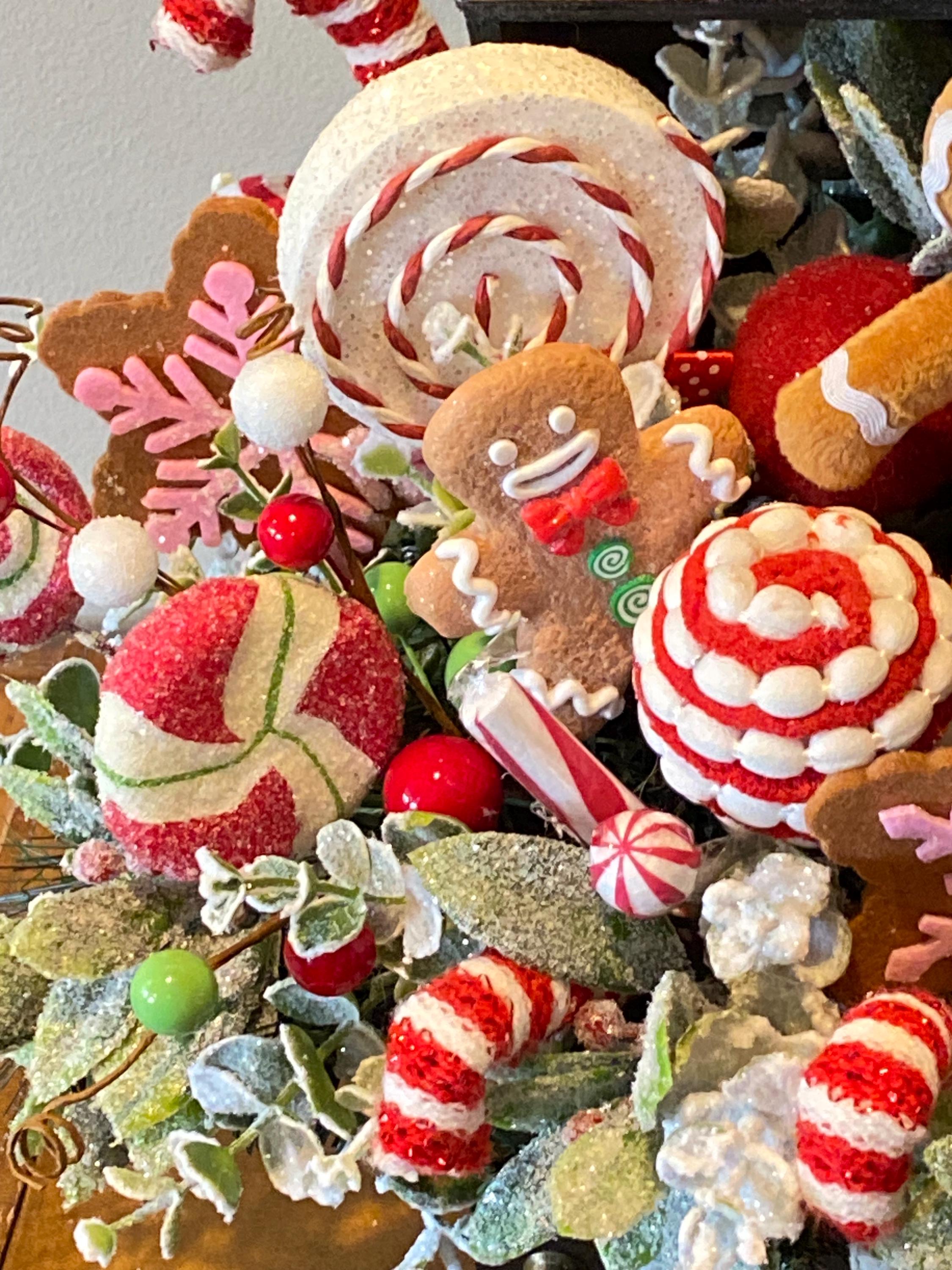 Gingerbread and Christmas Candy Trunk Arrangement, Bright Holiday ...