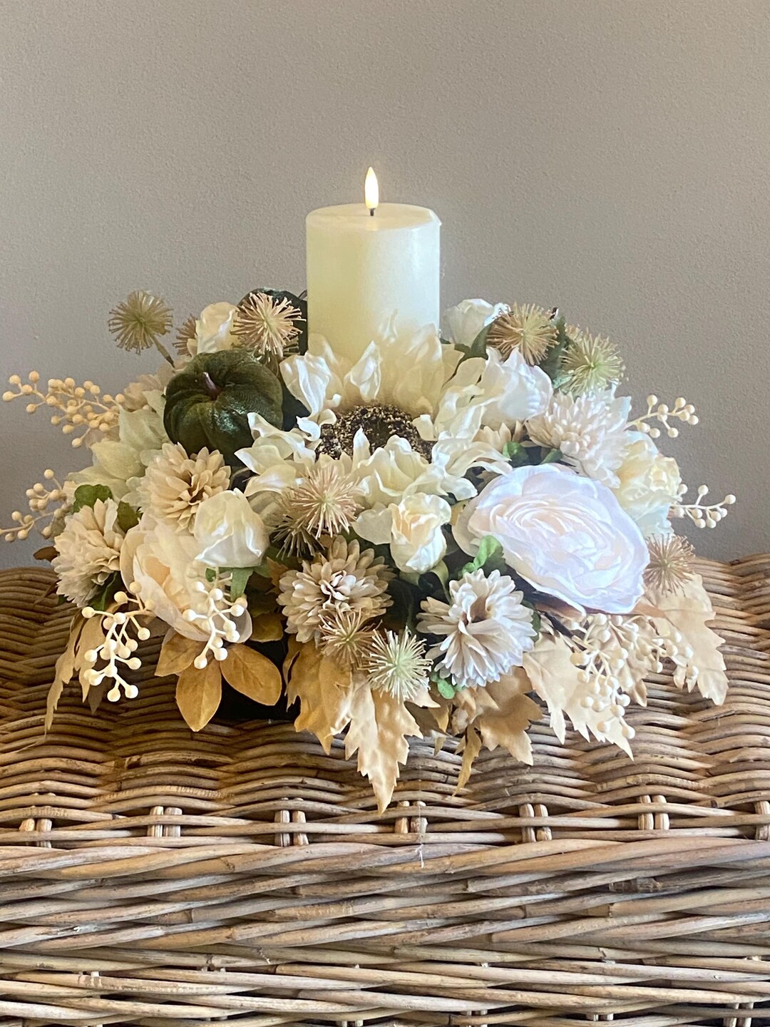 Ivory Fall Centerpiece for Candle Fall Pumpkin and Sunflower Table ...
