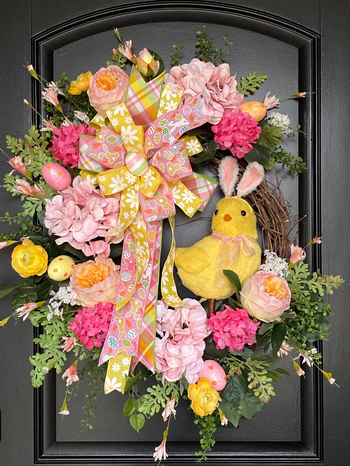 XL Easter Chick Wreath: Bright Floral Door Decor - Etsy