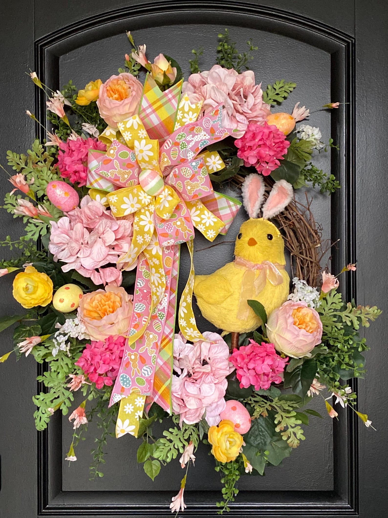 XL Easter Chick Wreath: Bright Floral Door Decor - Etsy