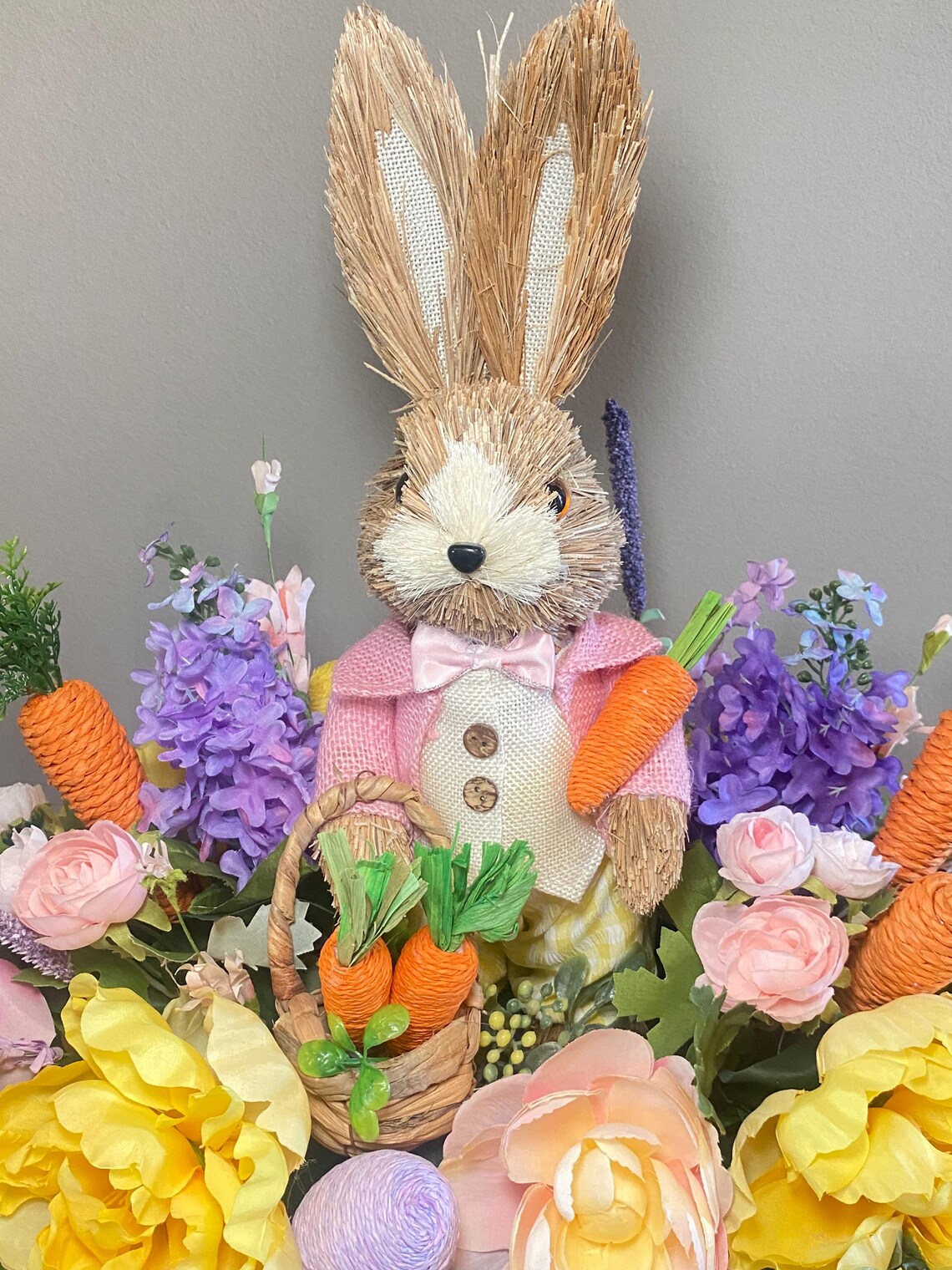 Bunny Easter Centerpiece: Floral Arrangement With Sisal Rabbit - Etsy
