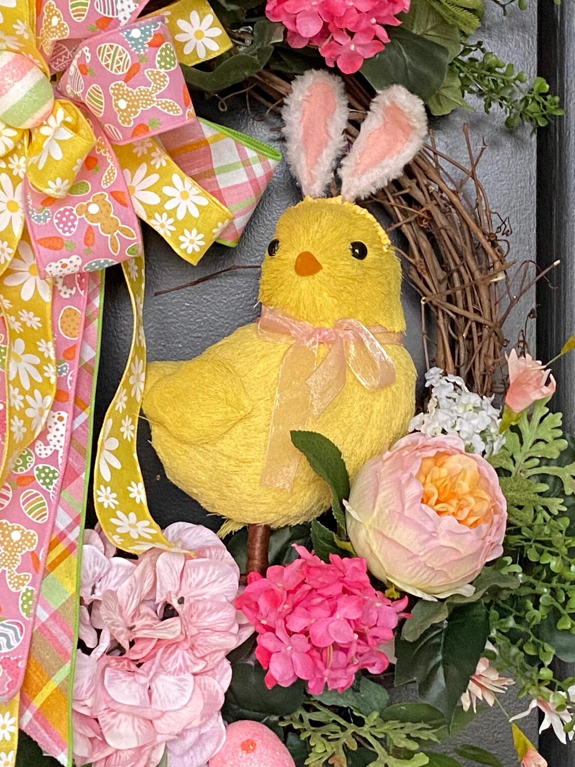 XL Easter Chick Wreath: Bright Floral Door Decor - Etsy