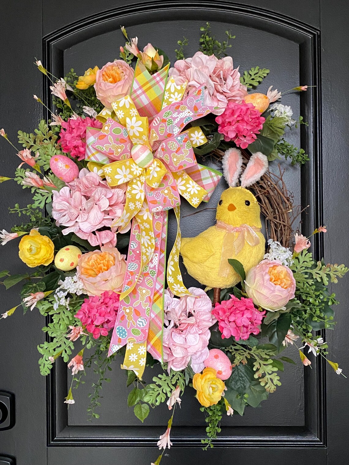 XL Easter Chick Wreath: Bright Floral Door Decor - Etsy