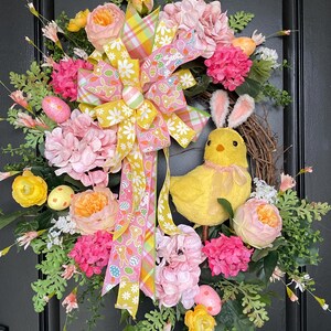 XL Easter Chick Wreath: Bright Floral Door Decor - Etsy