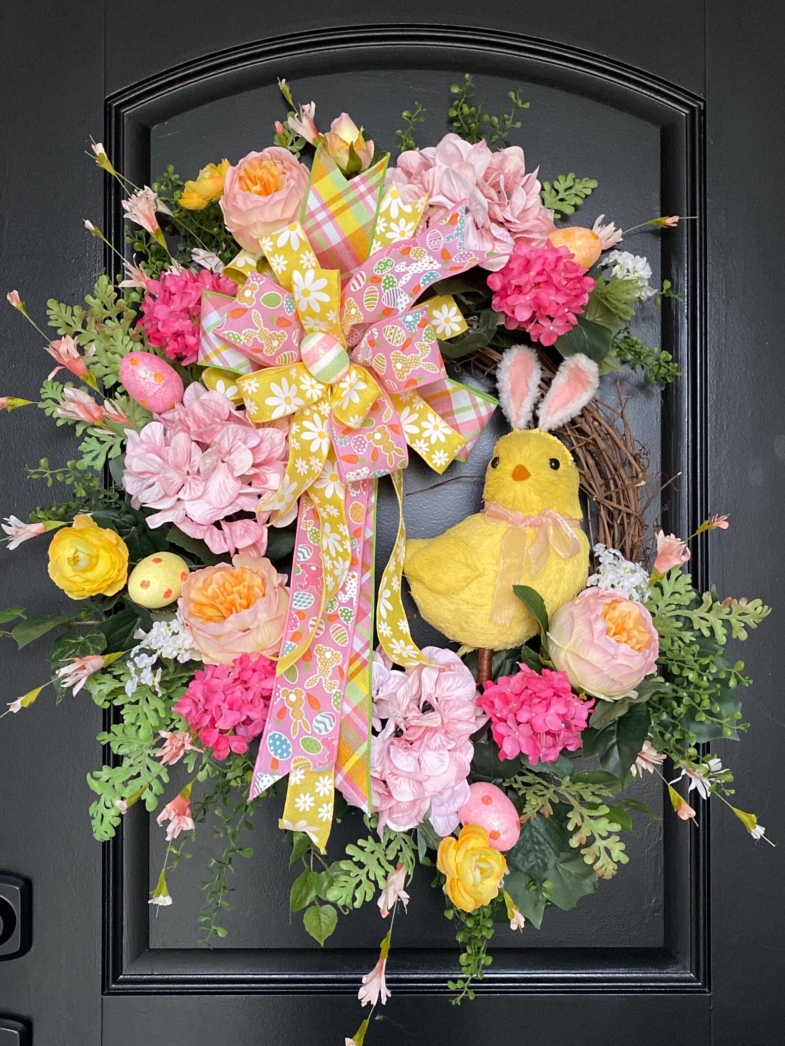 XL Easter Chick Wreath: Bright Floral Door Decor - Etsy