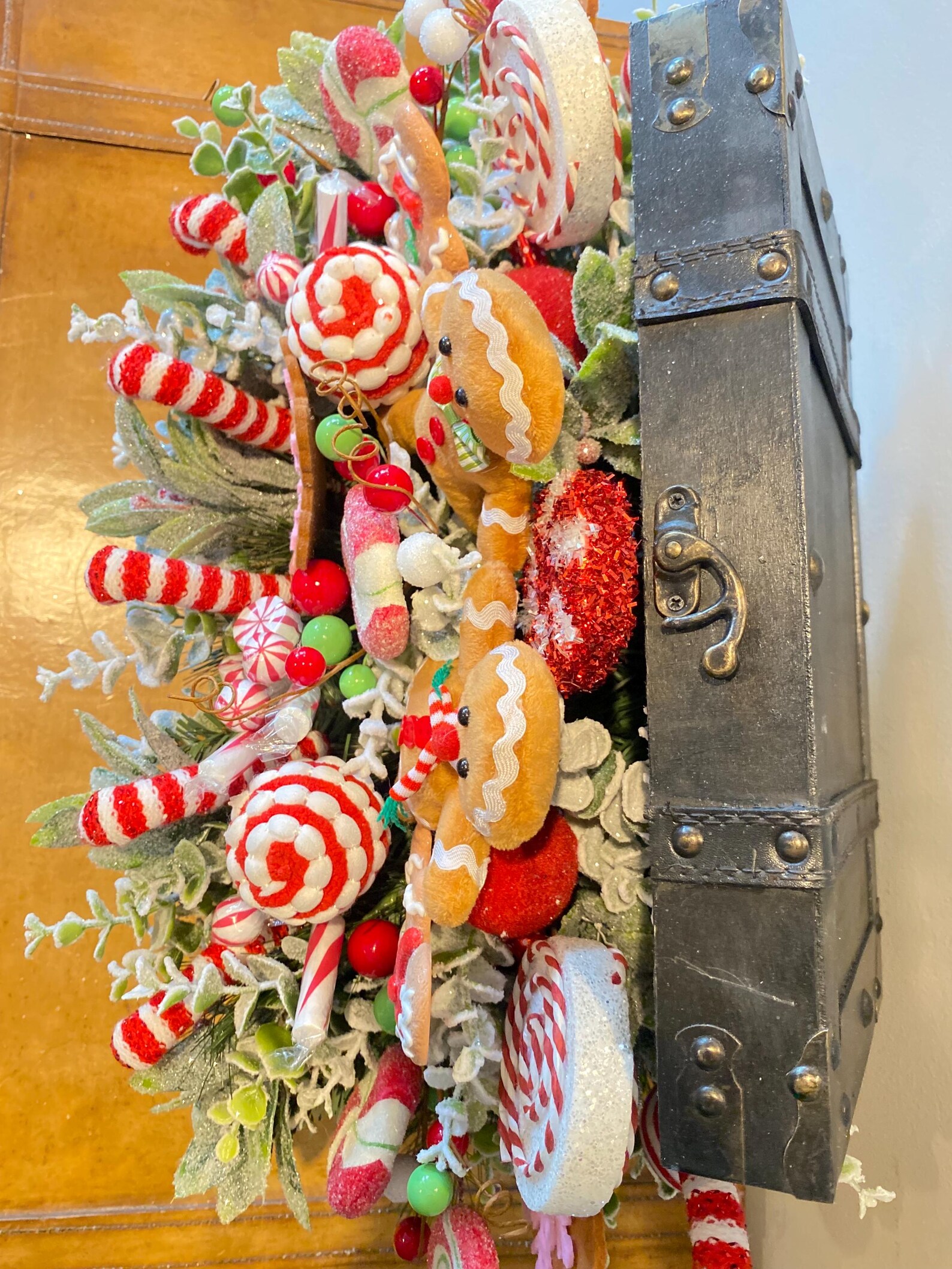 Gingerbread and Christmas Candy Trunk Arrangement, Bright Holiday ...