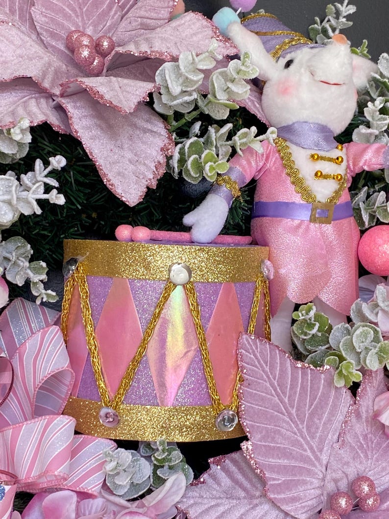 Lavender Velvet Poinsettia Christmas Wreath: Nutcracker Mouse & Pink ...