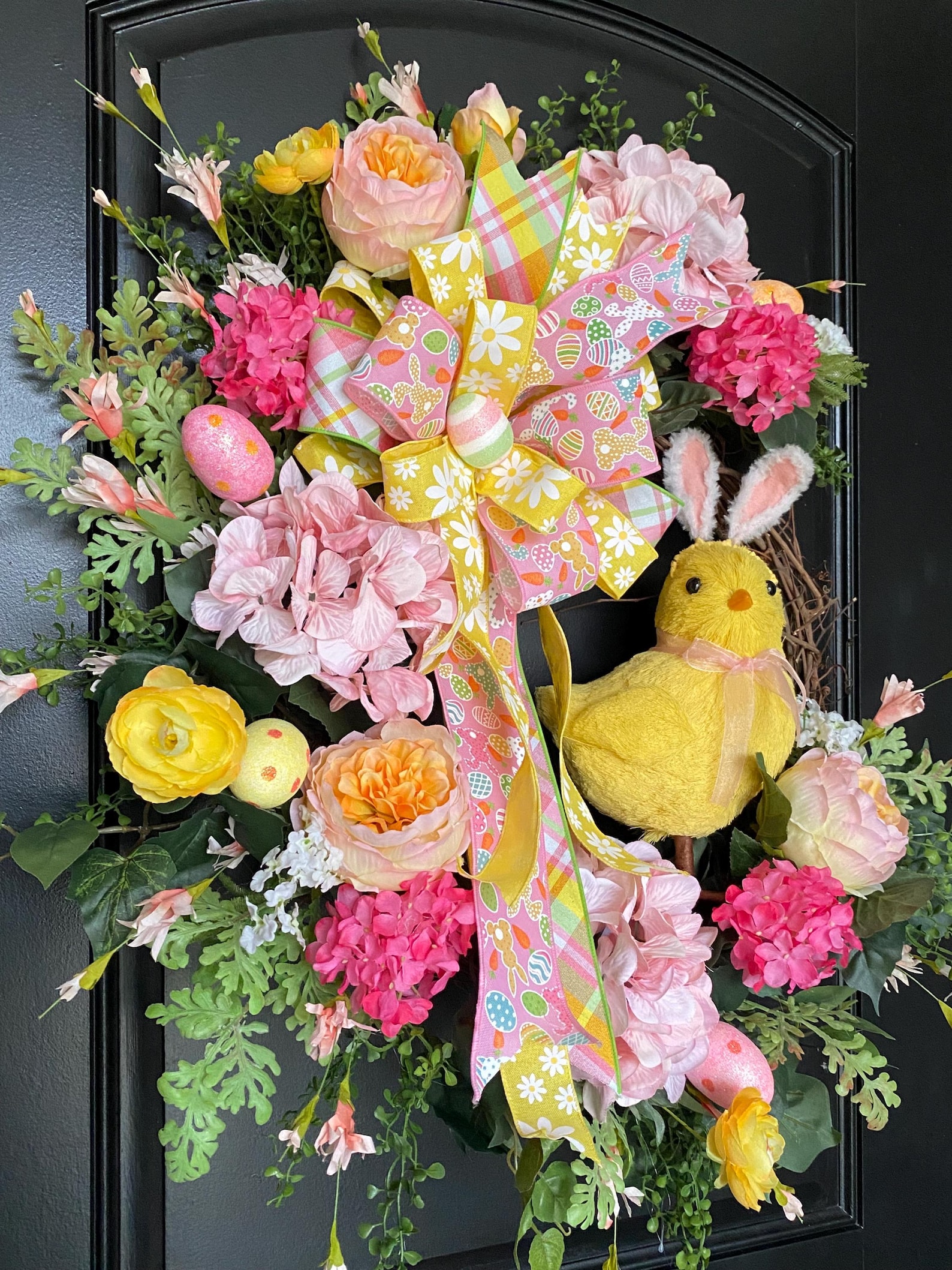 XL Easter Chick Wreath: Bright Floral Door Decor - Etsy