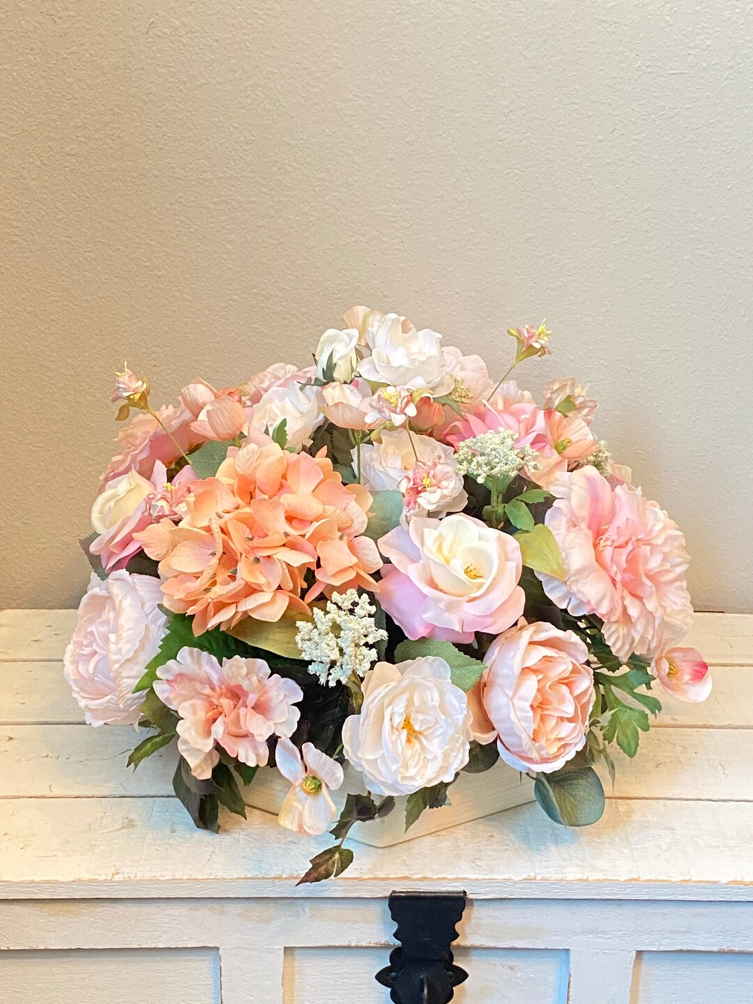 Spring Floral Centerpiece, Everyday Table Arrangement, Pink and Peach ...