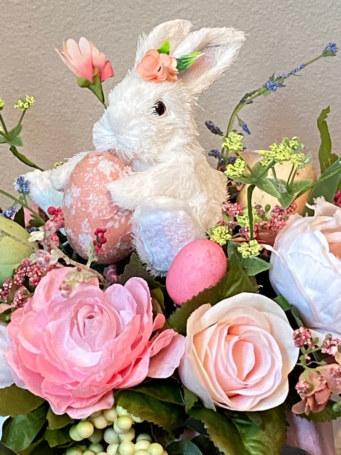 Handmade Easter Wheelbarrow Floral Arrangement: Bunny & Pastel Eggs - Etsy