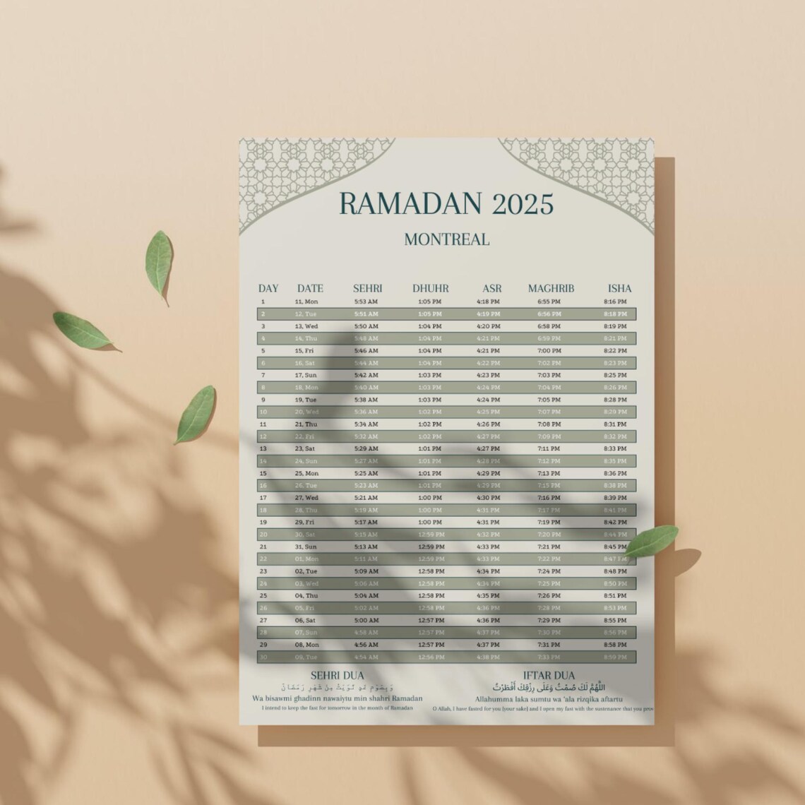 CUSTOM Digital Ramadan Calendar | Ramadan Prayer Times 2025 | 2025 ...