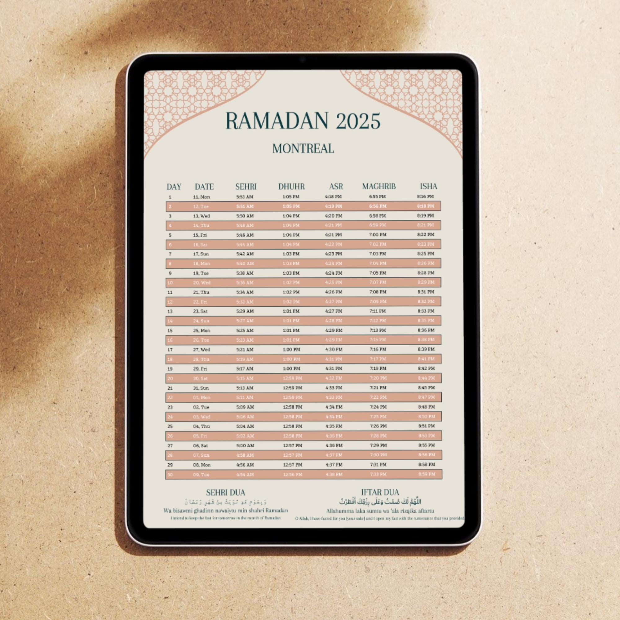 CUSTOM Digital Ramadan Calendar | Ramadan Prayer Times 2025 | 2025 ...