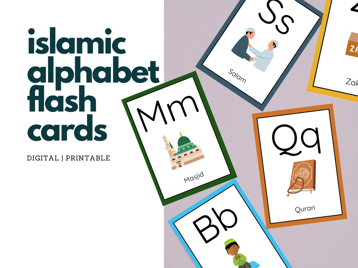 Islamic Alphabet Flash Cards | Muslim Learning Cards | Islamic Words ...