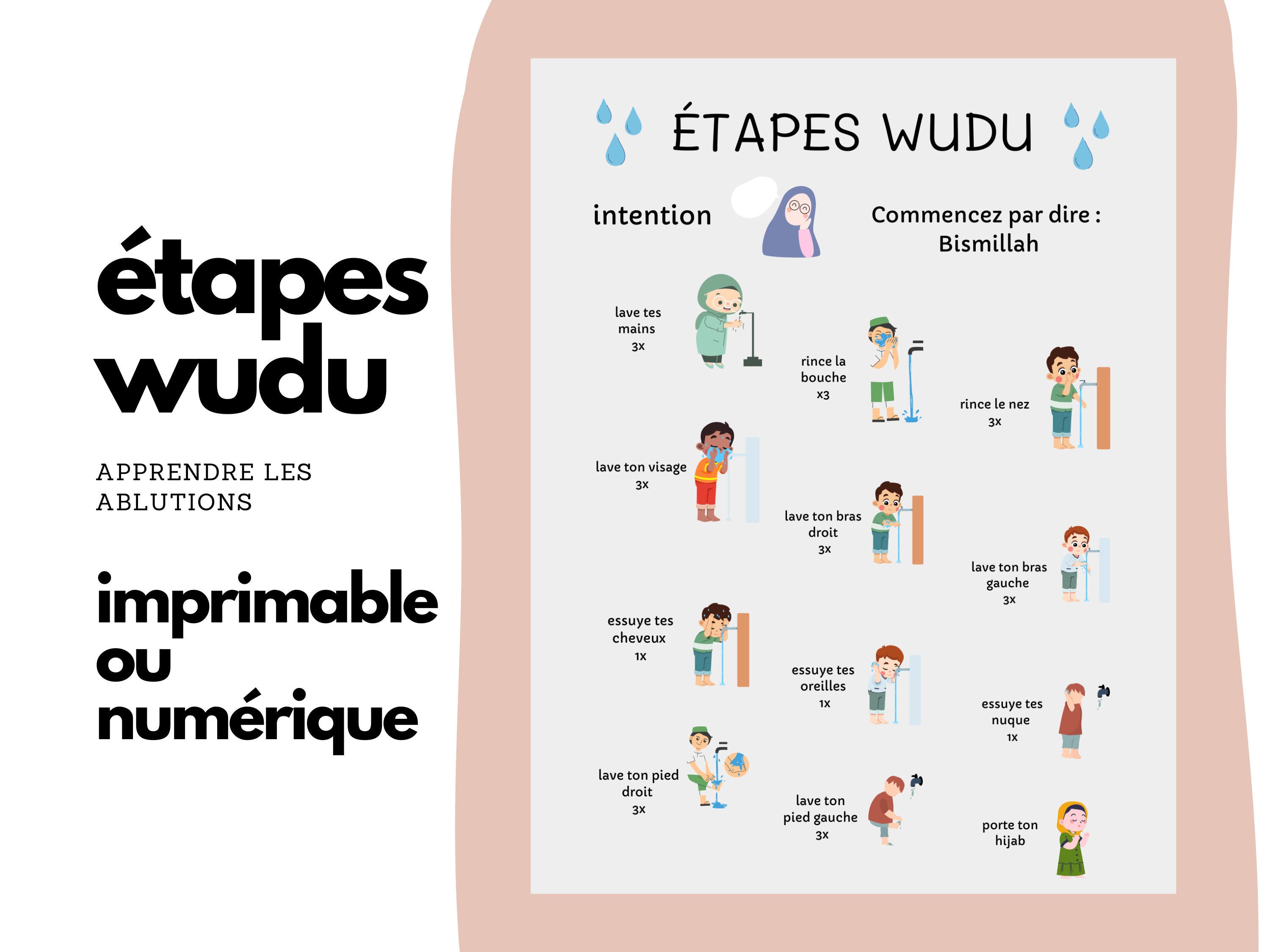 FR Wudu Etapes, Wudu for Kid, Wudu Chart Printable, Wudu Graphique ...