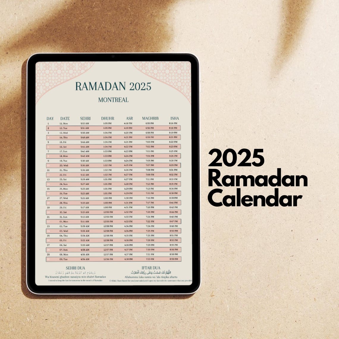 CUSTOM Digital Ramadan Calendar | Ramadan Prayer Times 2025 | 2025 ...