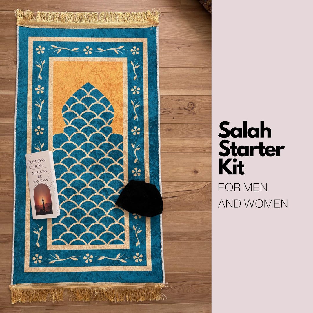 Salah Starter Kit | Prayer Mat, Ramadan Dua Guide & Hijab or Topi ...