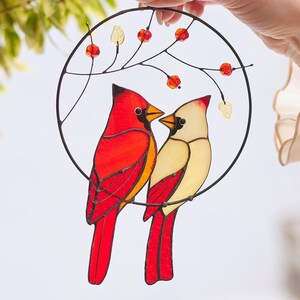 Red Cardinal Stained Glass Suncatcher for Window Couple of Red Cardinal ...