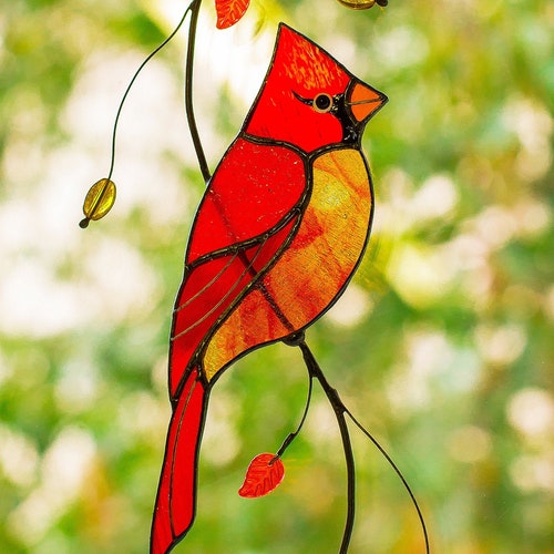 Cardinal Suncatcher Cardinal Window Hanging Fused Glass | Etsy