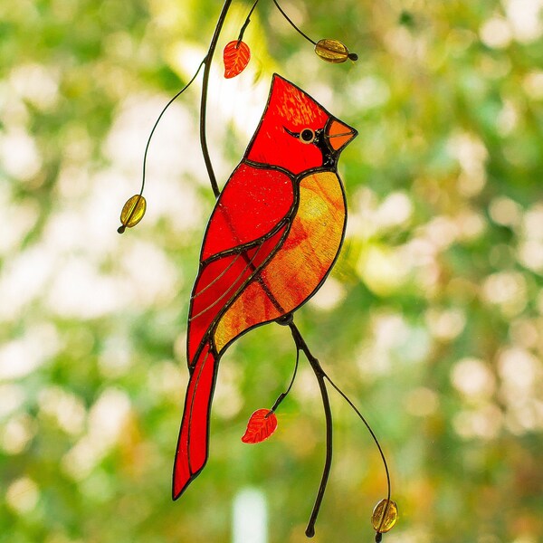 Stained Glass Hanging Window Cardinal - Etsy