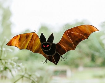 Halloween Bat Stained Glass Bat Decor Window Hangings Stained - Etsy