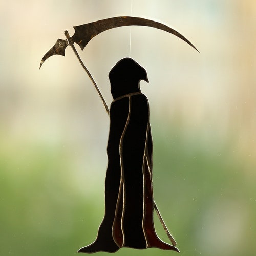 Halloween Sunctcher Grim Reaper Stained Glass Horror Decor | Etsy
