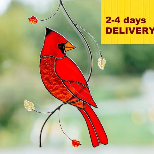 Cardinal Stained Glass Window Hangings Personalized Gifts - Etsy