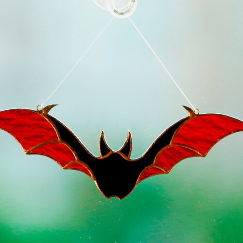 Halloween Bat Stained Glass Bat Decor Window Hangings Stained - Etsy