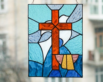 Gothic Cross Leaded Stained Glass Window Panel Glass Church - Etsy
