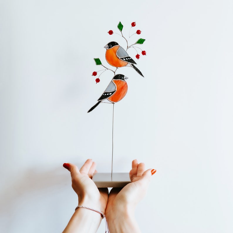 Stained Glass Suncatcher on a Stand Two Birds Sun Catcher - Etsy