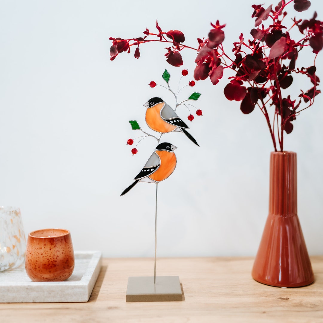 Stained Glass Suncatcher on a Stand Two Birds Sun Catcher Dinner ...