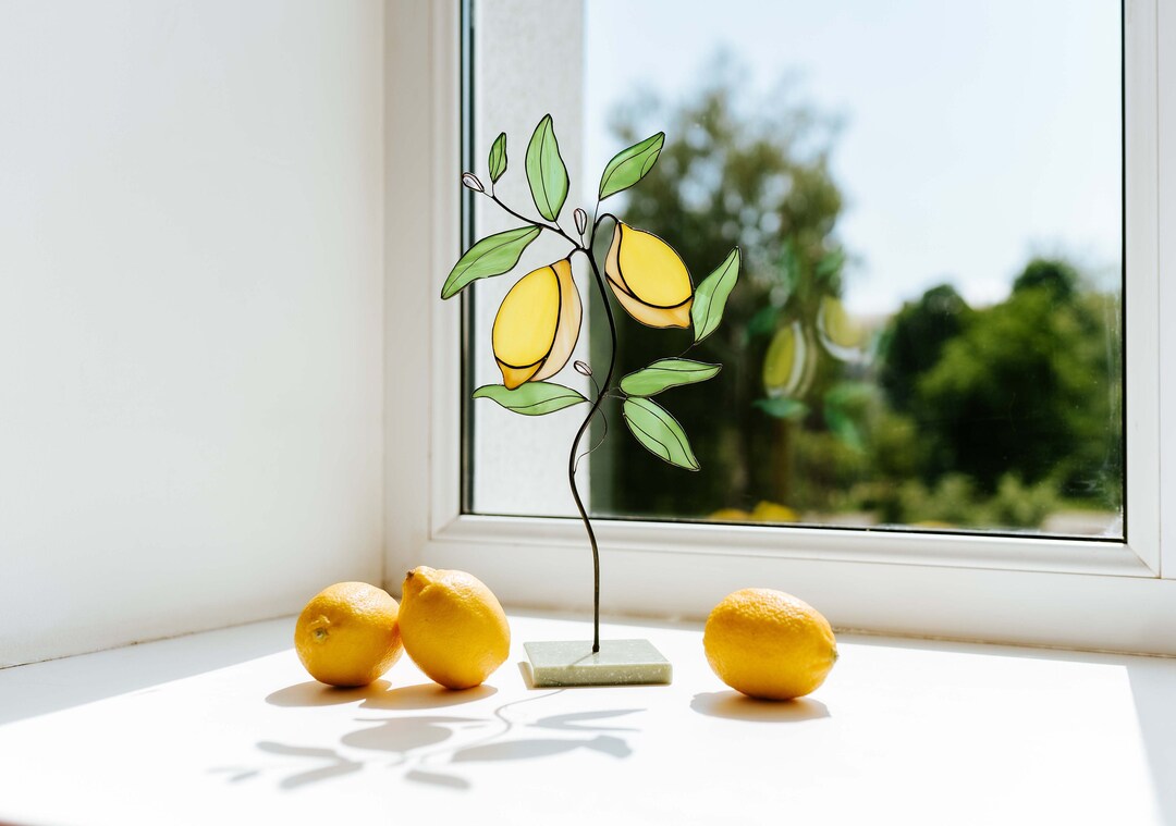Lemon Tree Table Decor Stained Glass Table Centerpiece, Modern Art ...