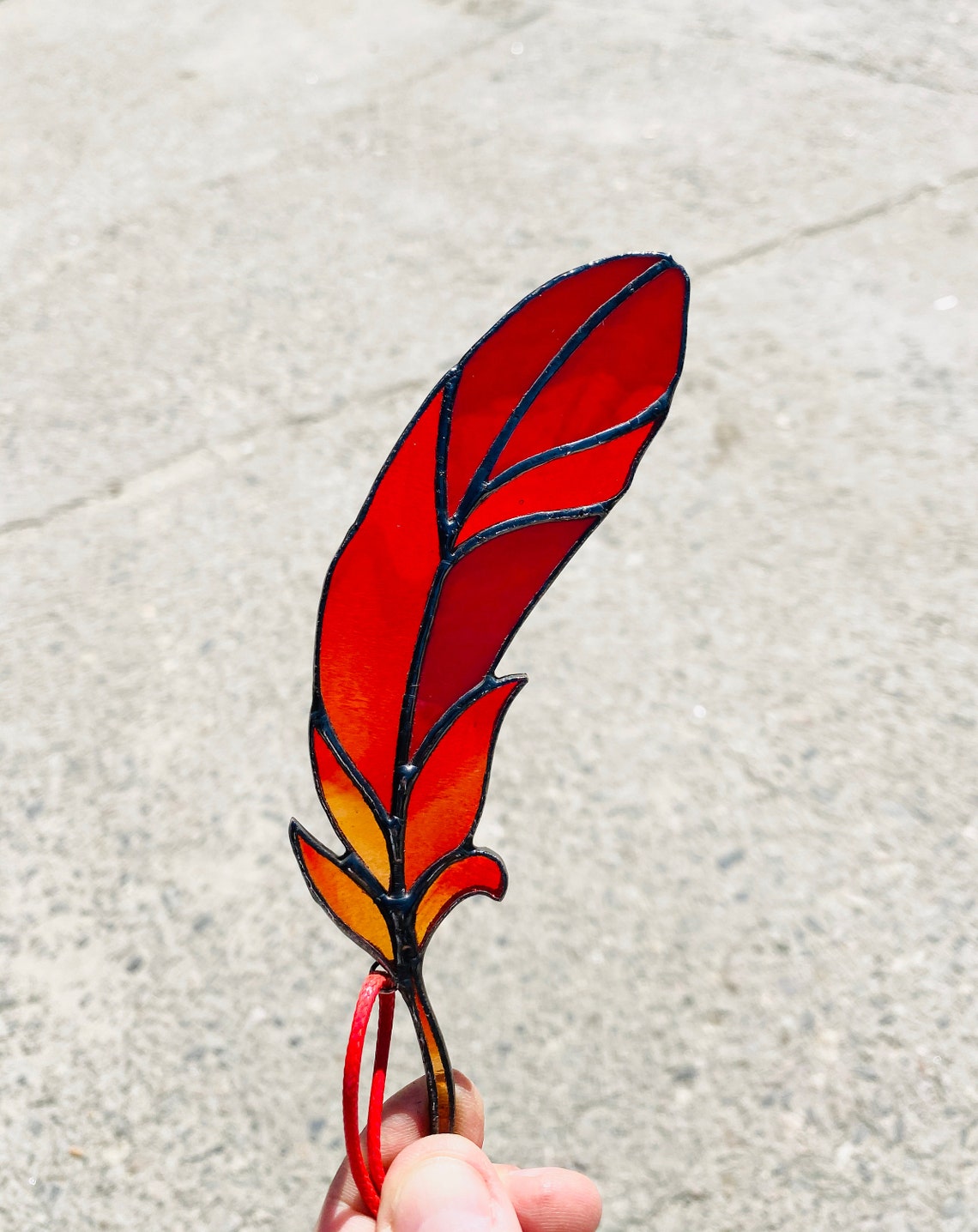 Stained Glass Red Cardinal Feather Suncatcher Custom Stained | Etsy